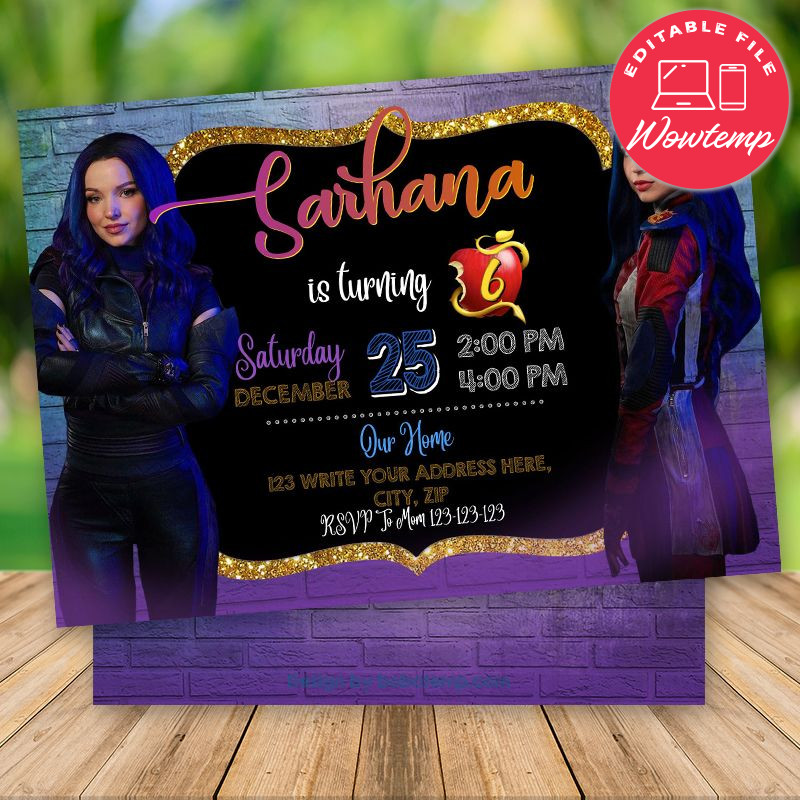 Editable Girl Descendants 3 Birthday Party Invitation Instant DIY | Wowtemp