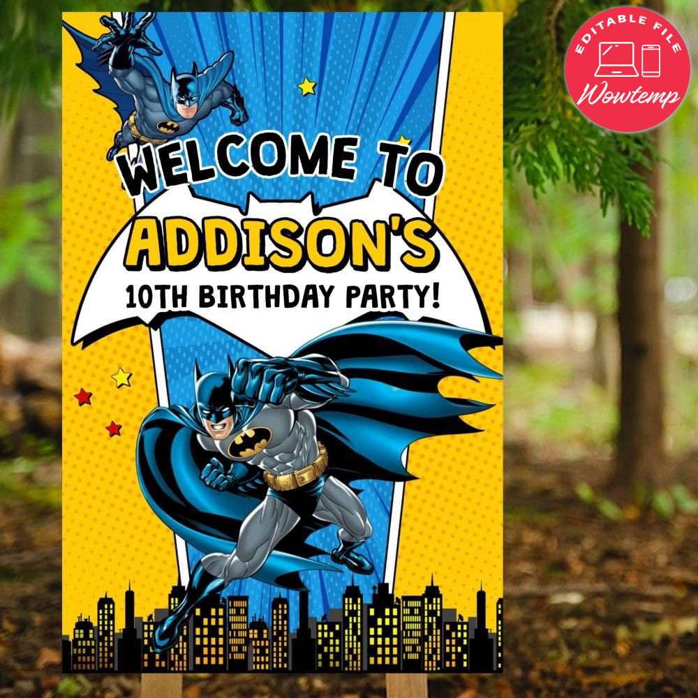 Batman Birthday Welcome Sign Digital File Printable DIY | Wowtemp