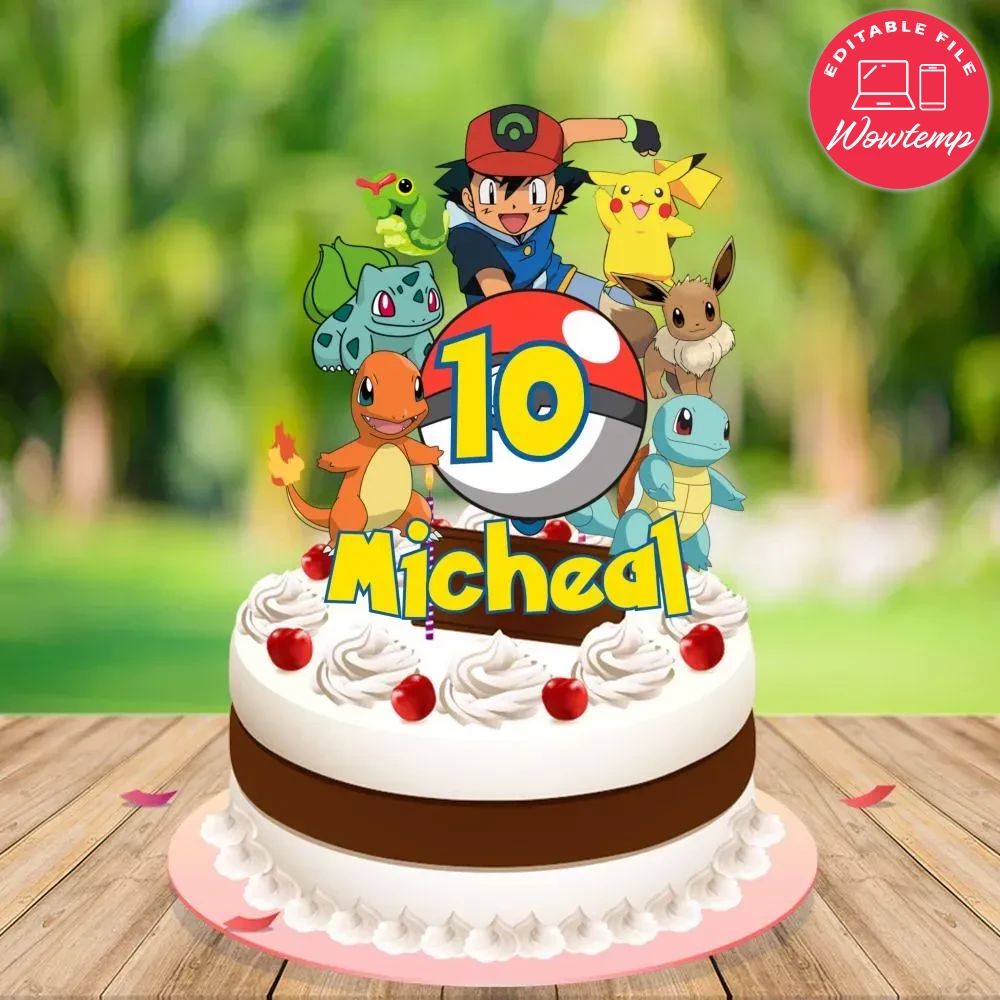 Printable Pokemon Birthday Cake Topper Template DIY | Wowtemp