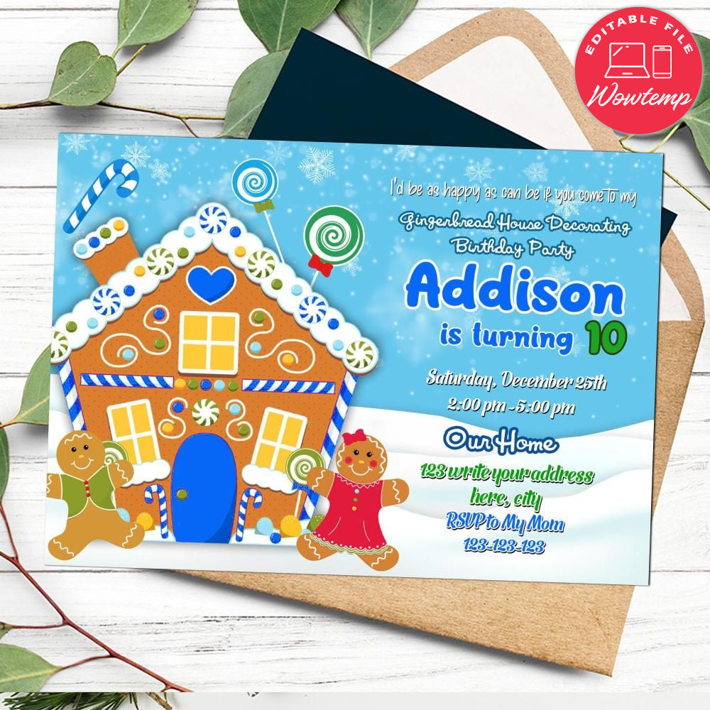 Gingerbread Invitation Customizable Template DIY | Wowtemp