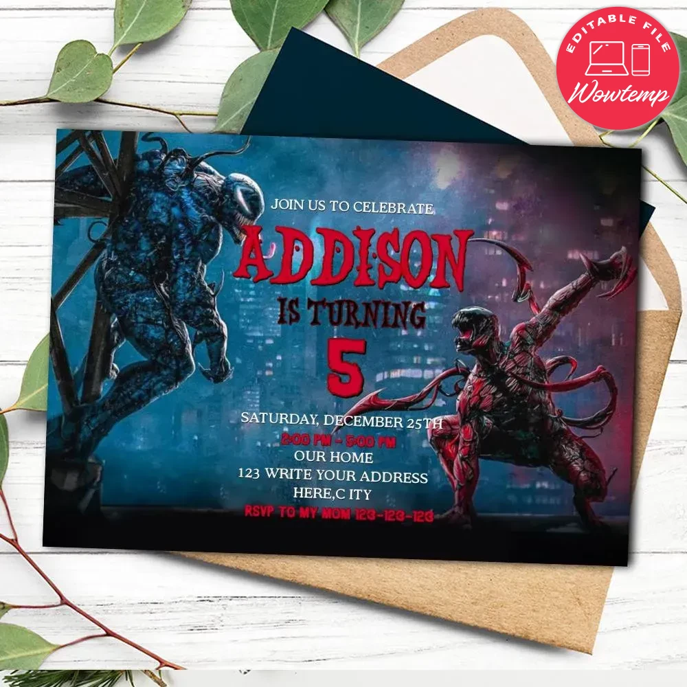 Venom Let There Be Carnage Invitation Customizable Template DIY | Wowtemp