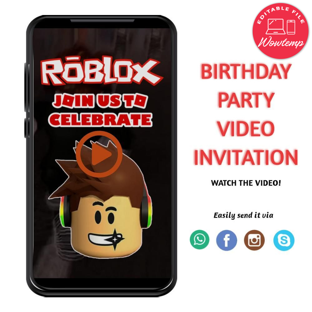 Roblox Video Invitation Digital Template Customizable DIY | Wowtemp