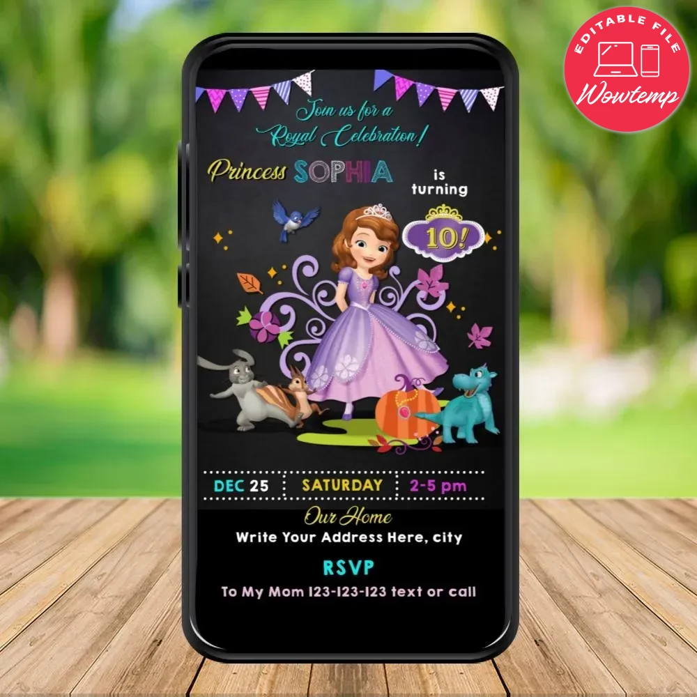 Mobile Sofia the First Birthday Electronic Invite Invitation Template ...
