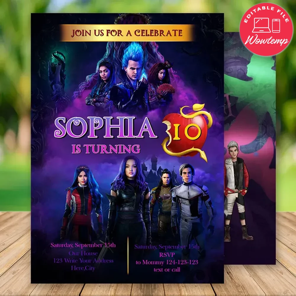 Disney Descendants Mal Evie Birthday Party Invitations Printable | Wowtemp