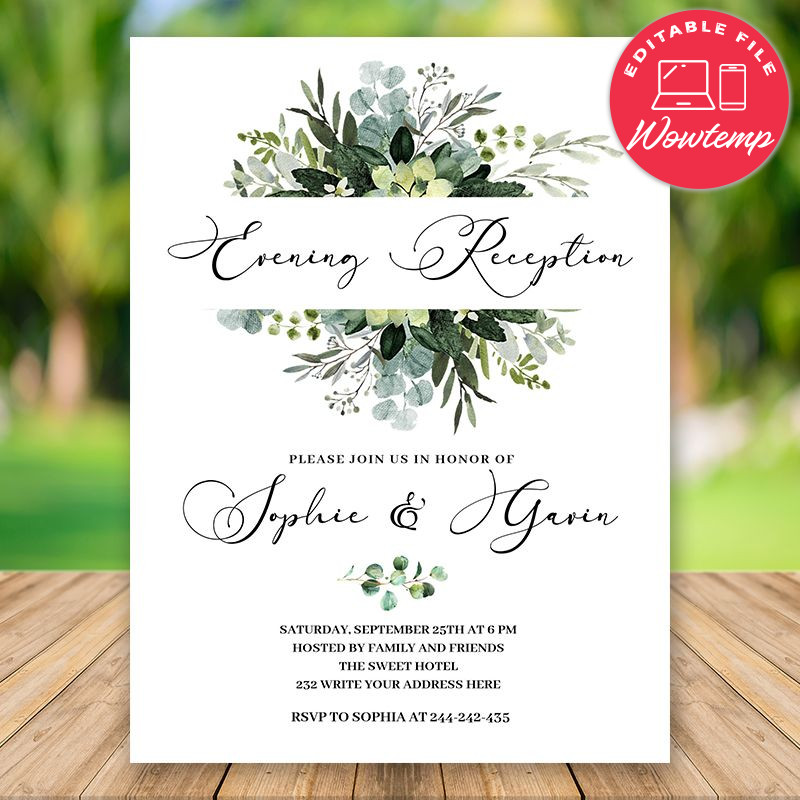 Editable Gree Evening Dinner Reception Invitation DIY | Wowtemp