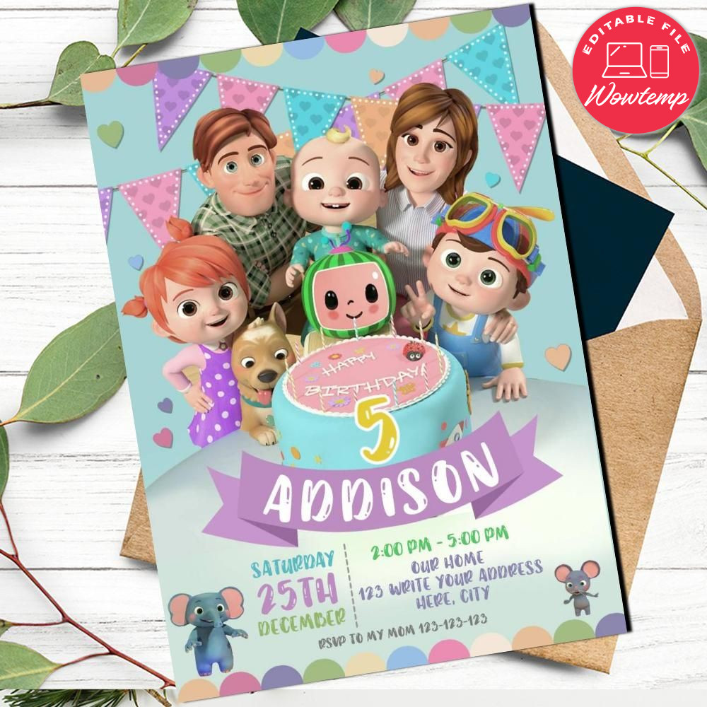 Digital Cocomelon invitations Custom Template Instant Download | Wowtemp