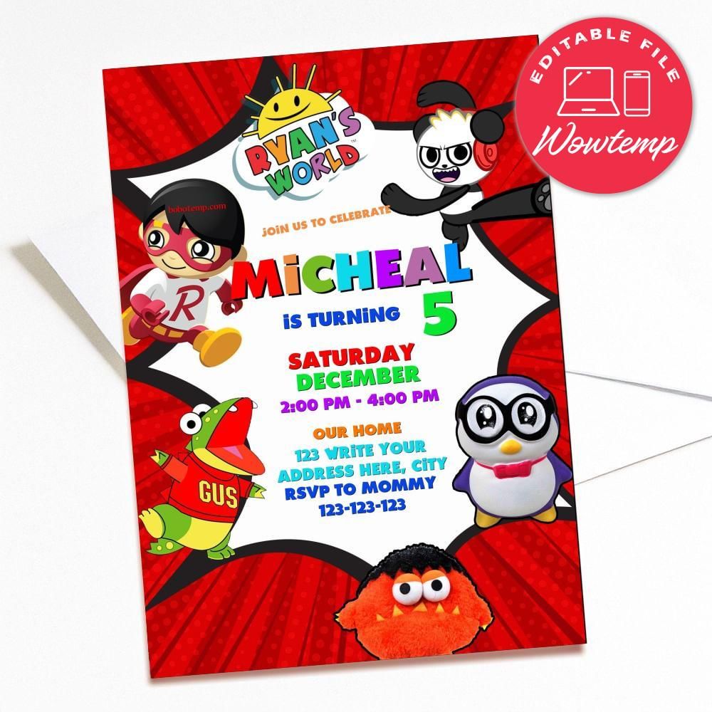 Editable Ryan's World Birthday Invitation Instant Download | Wowtemp