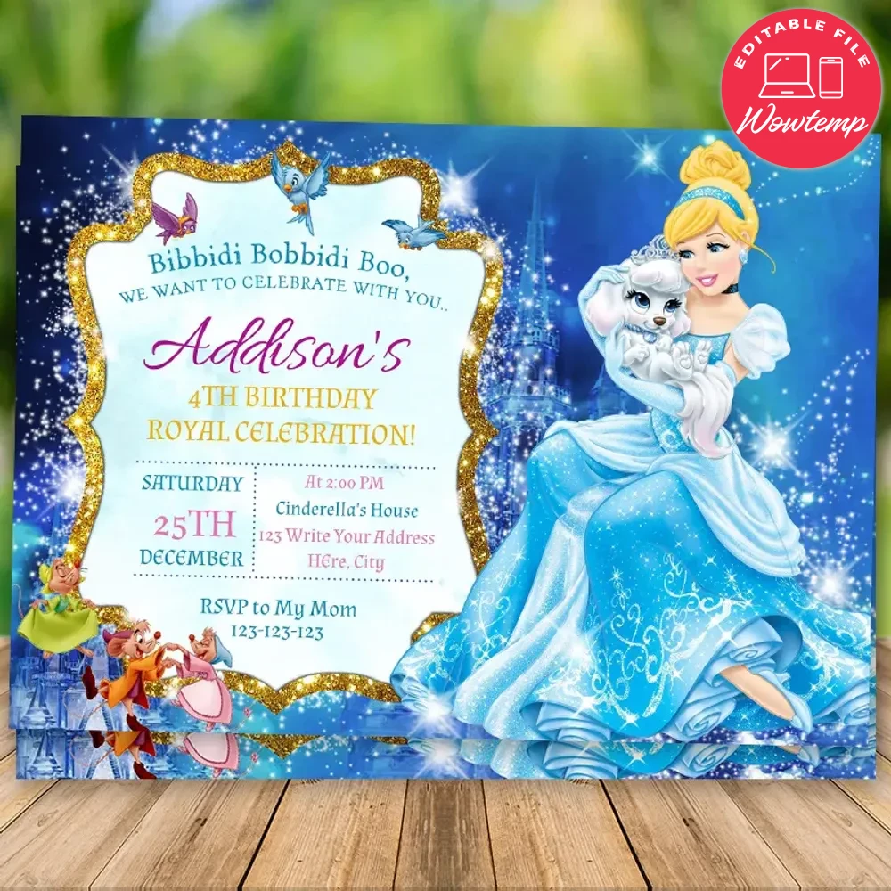 Editable Disney Cinderella Invitation Instant Download | Wowtemp