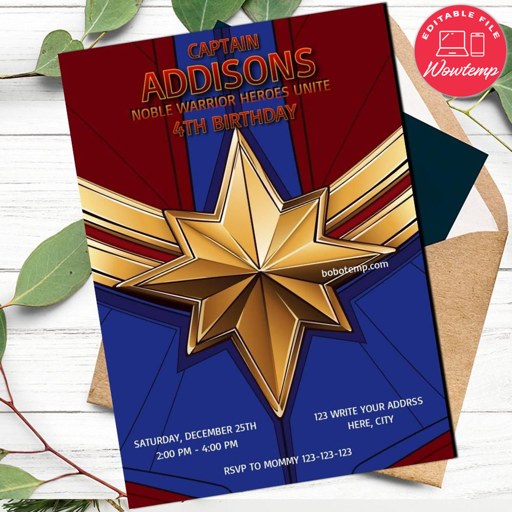 Editable Captain Marvel Invitation Instant Download | Zingtemp