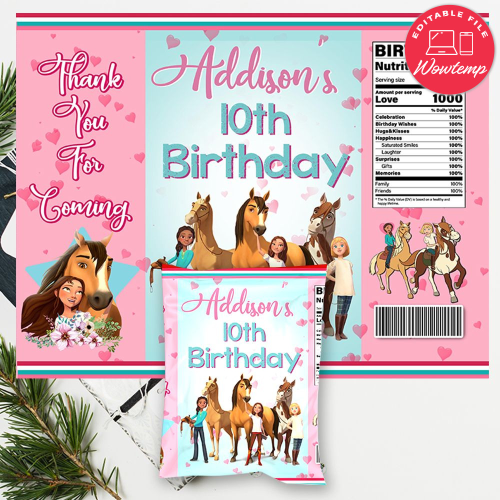 Spirit Riding Free Birthday Chip Bag Digital File Printable DIY | Wowtemp