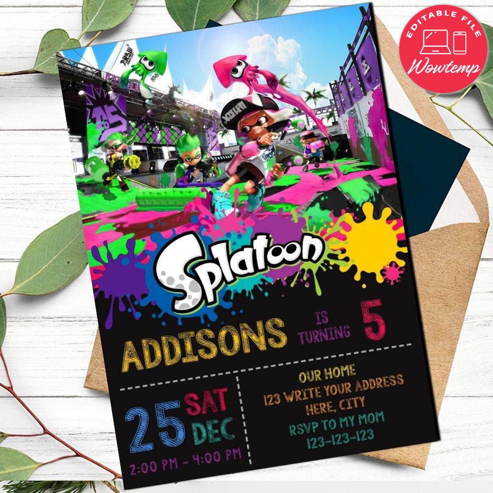 Editable Splatoon Birthday Invitations Instant Download | Wowtemp