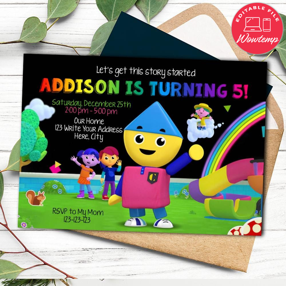 Charlies Colorforms city Birthday Invitation Template DIY | Wowtemp