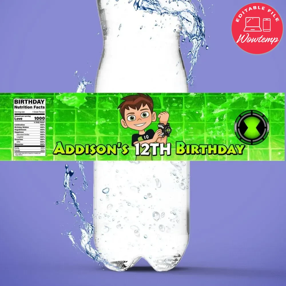 Ben 10 Birthday Water Bottle Label Template to Print at Home | Wowtemp