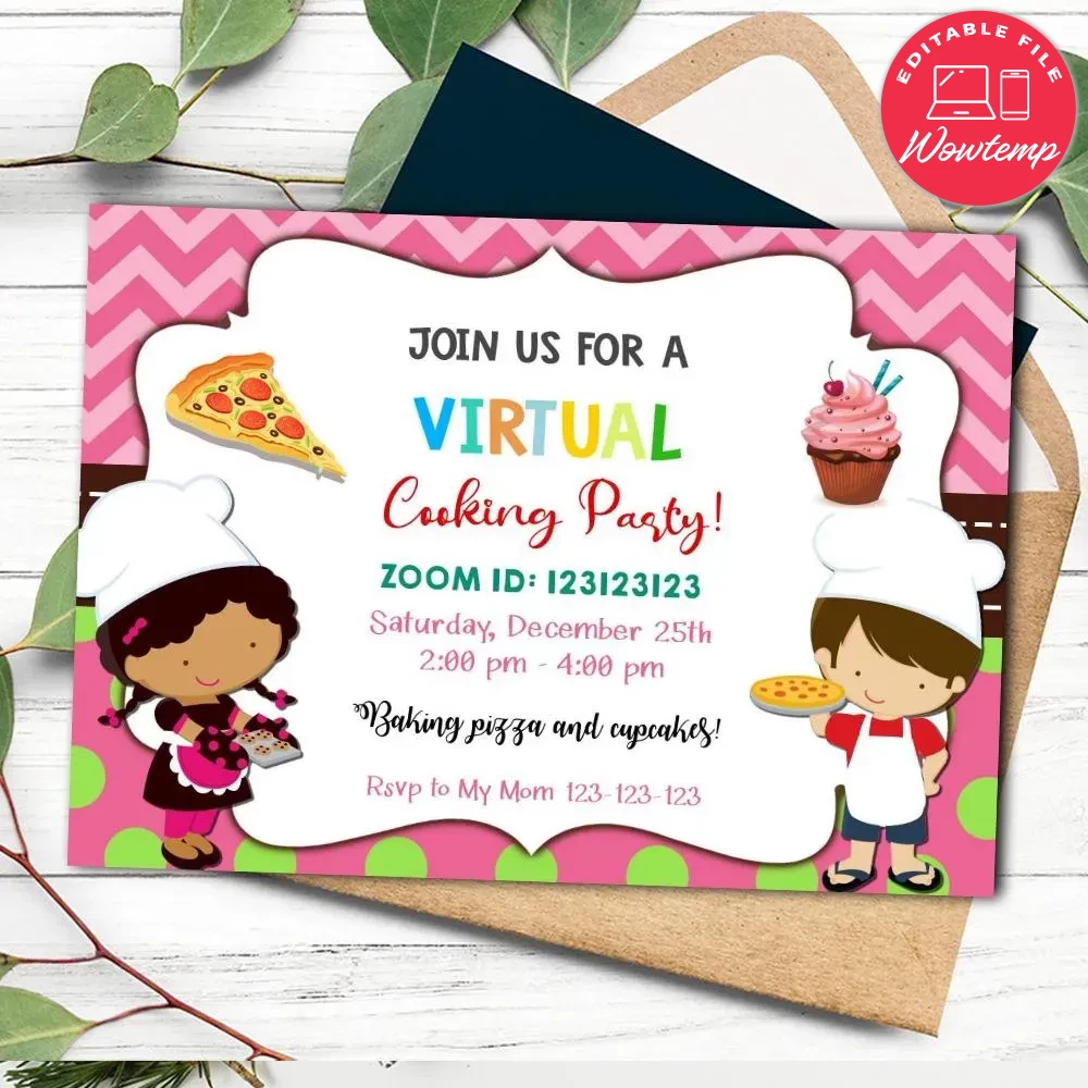 Virtual Cooking Party Invitation Template Instant Download | Wowtemp