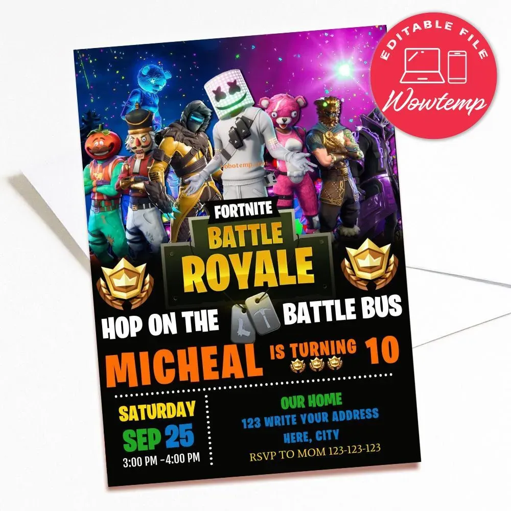 Battle royale party invitation Customizable Template Instant Down | Wowtemp