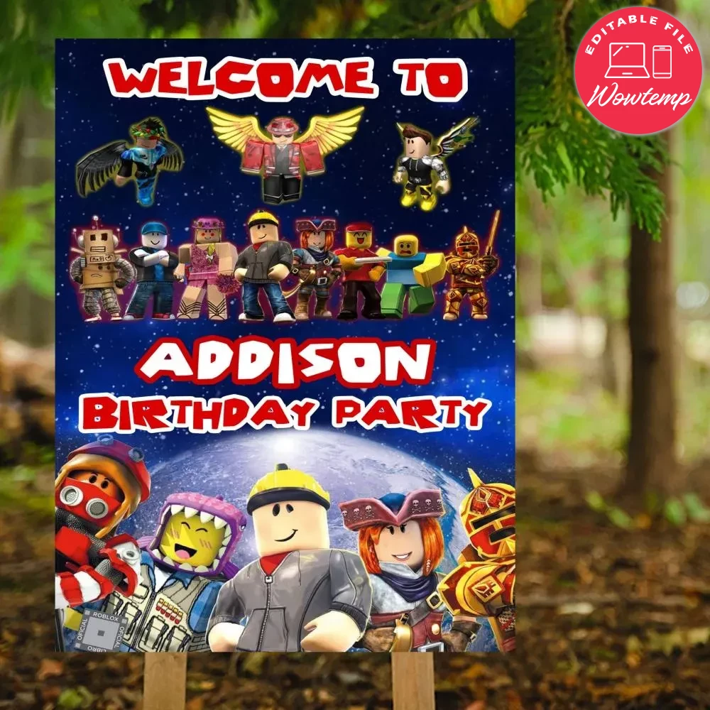 Roblox Birthday Welcome Sign Digital File Printable DIY | Wowtemp