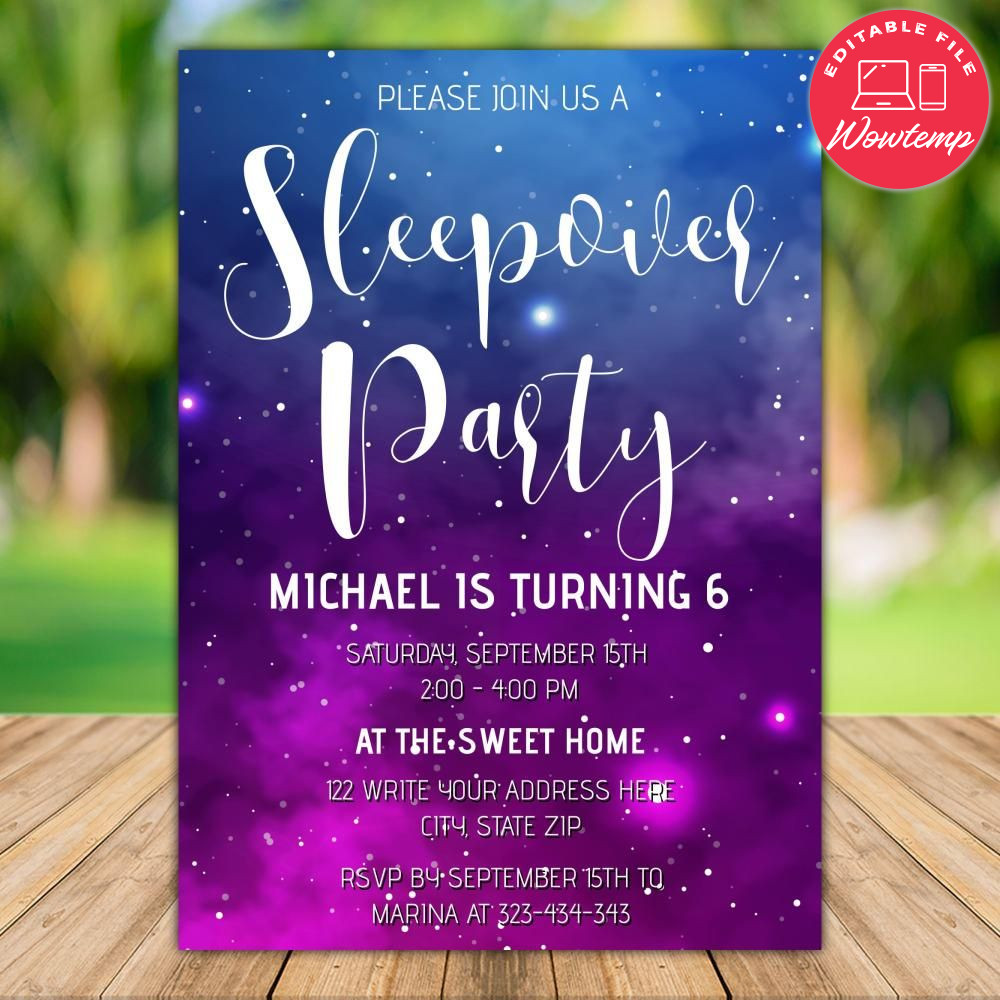 Printable Starry Night Sleepover Pajama Party Invitation DIY | Wowtemp