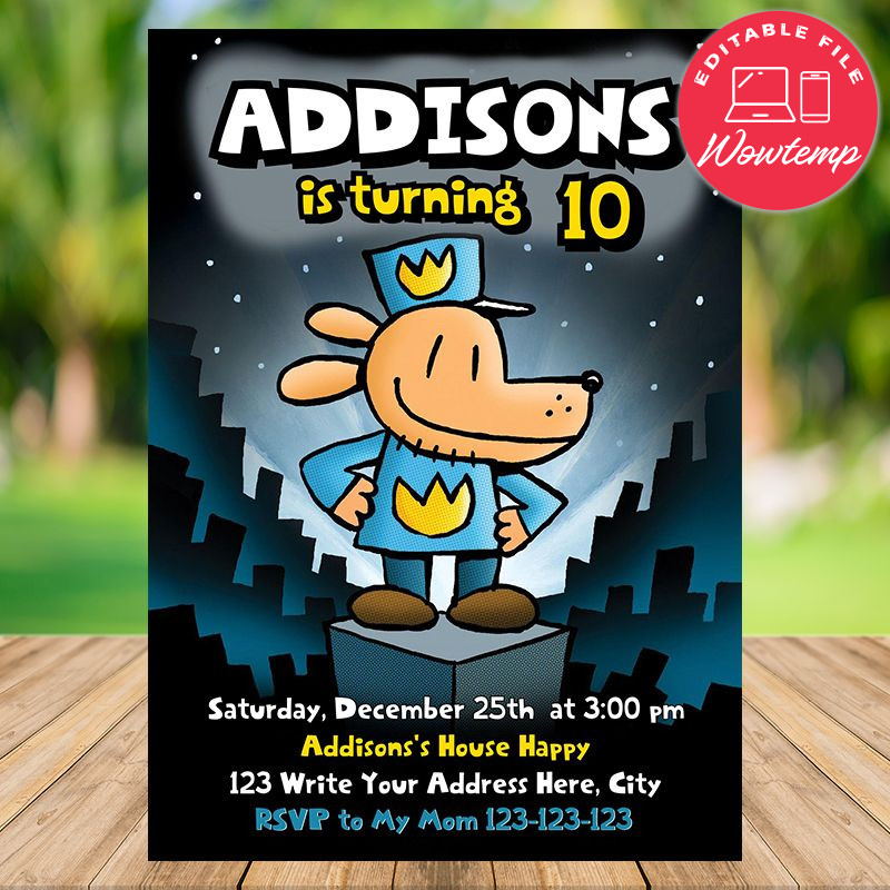 Editable Dogman Birthday Invitation Instant Download | Wowtemp