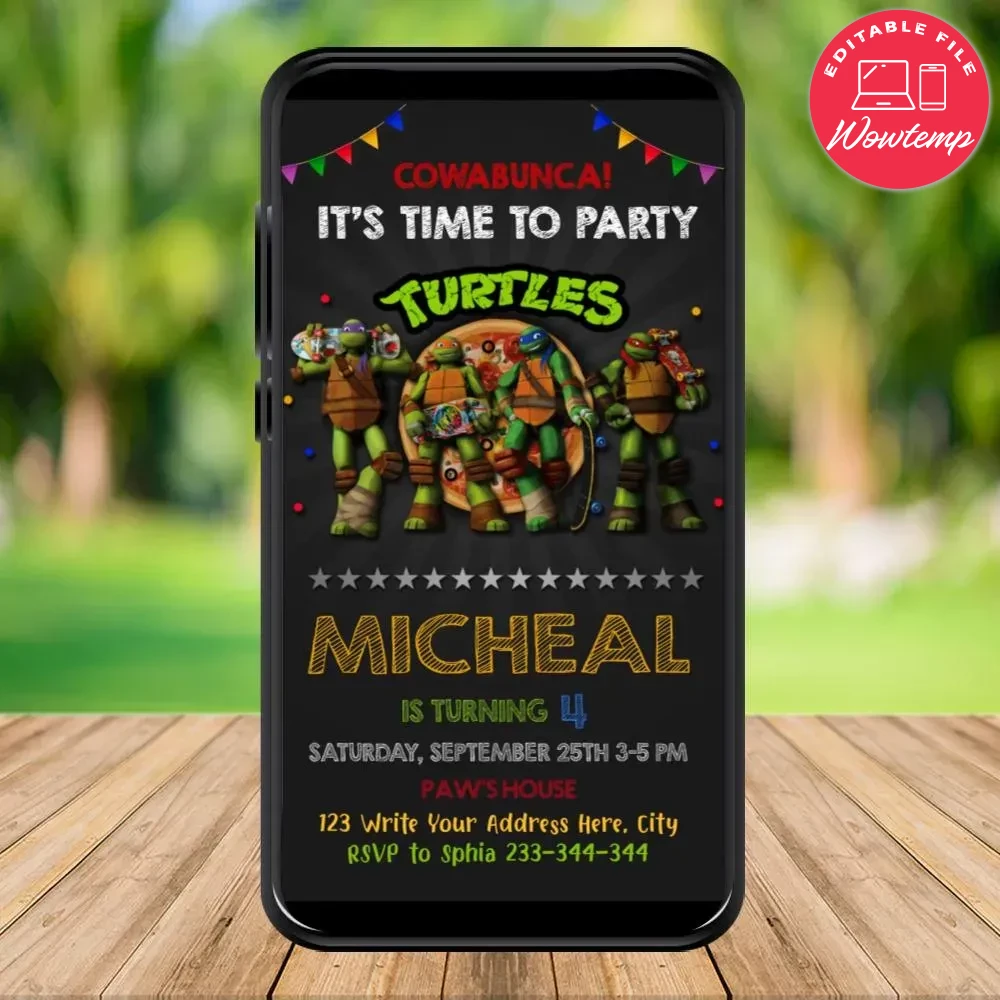 Mobile Ninja Turtle Birthday Electronic Invite Invitation Template ...