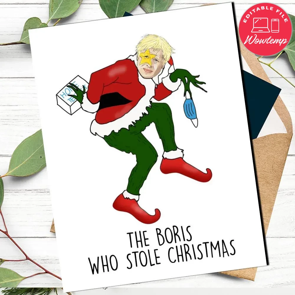 The Boris who stole Christmas Funny Christmas Card Template DIY | Wowtemp