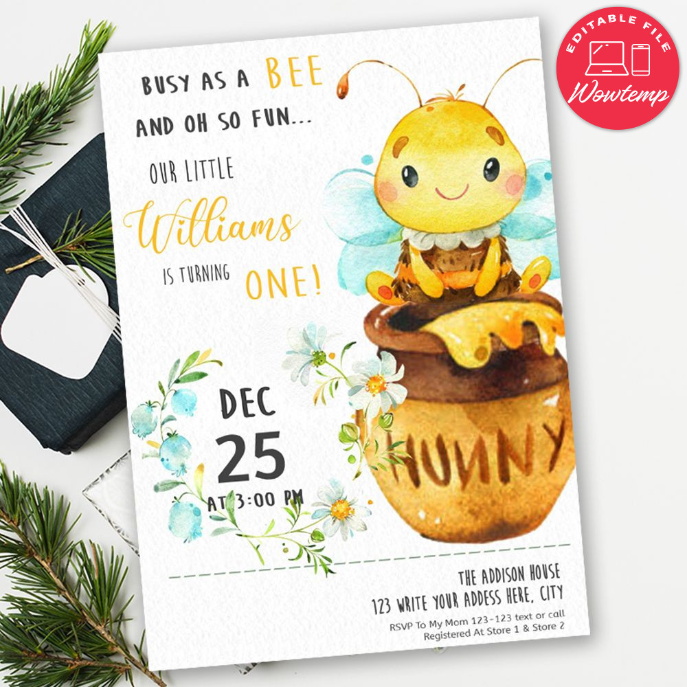 Busy Bee 1st Birthday Invitation Printable Instant Download | Wowtemp