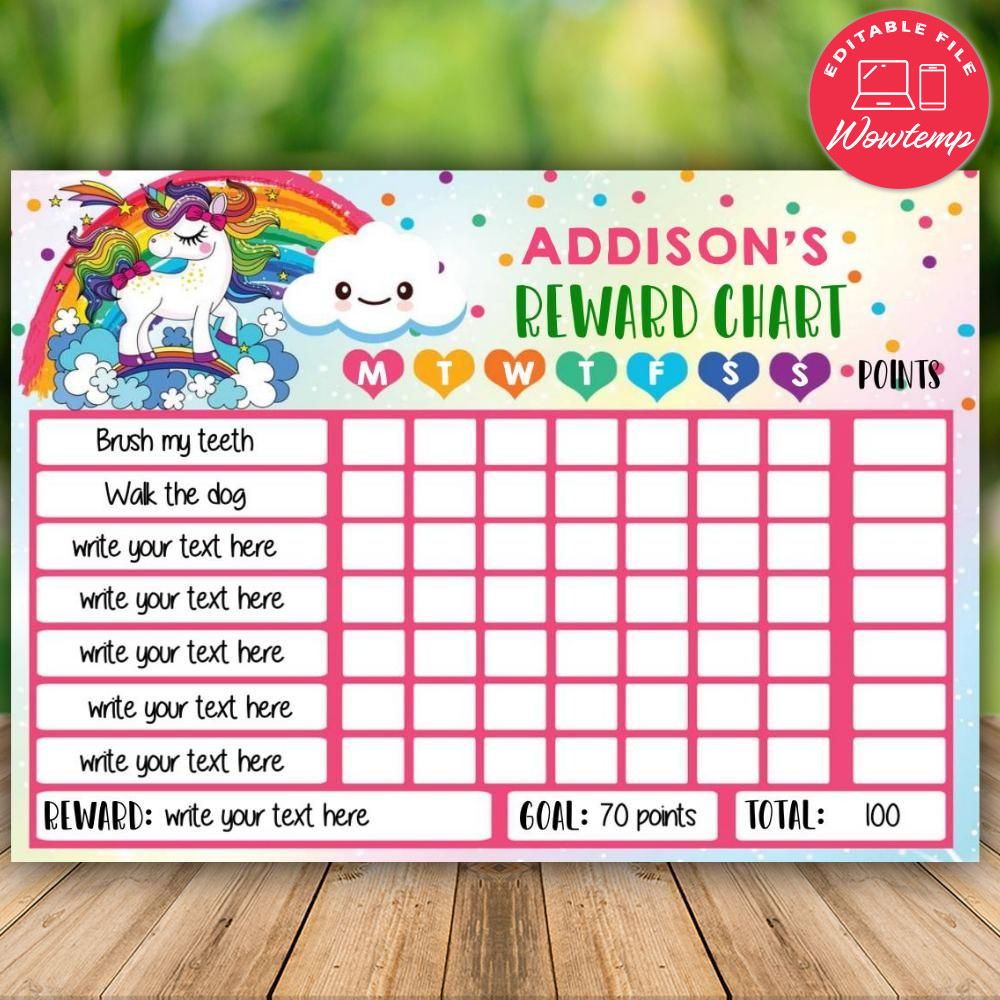 Printable Unicorn Rainbow Responsibility Chore Chart DIY | Wowtemp