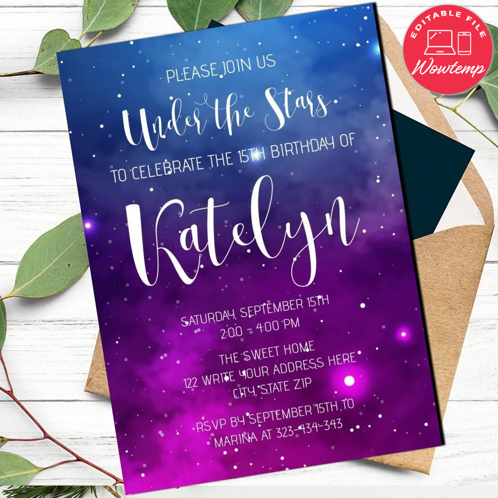 Ediable Stars Universe Galaxy Birthday Invitations DIY | Wowtemp