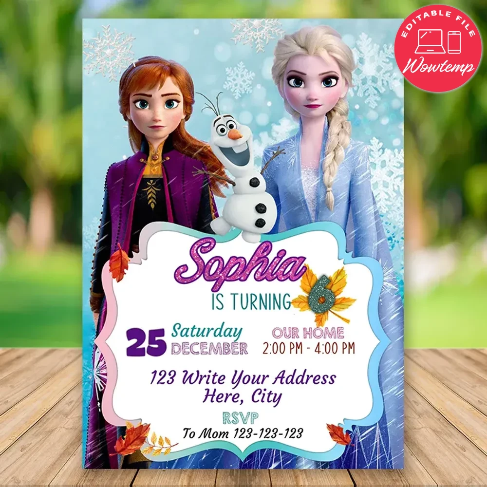 Editable Frozen 2 Elsa Anna Birthday Invitation Instant Download | Wowtemp
