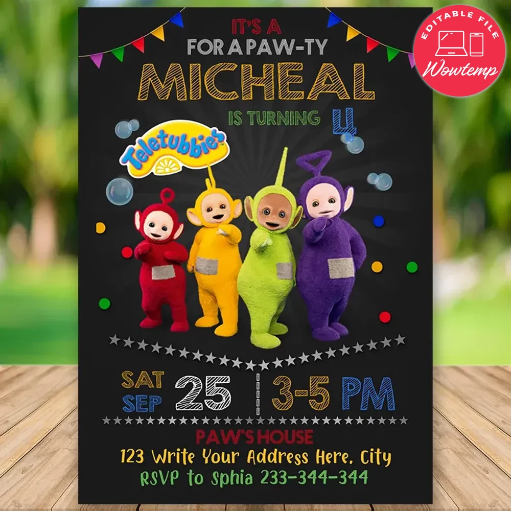 Editable Teletubbies Birthday Invitation Instant Download | Wowtemp
