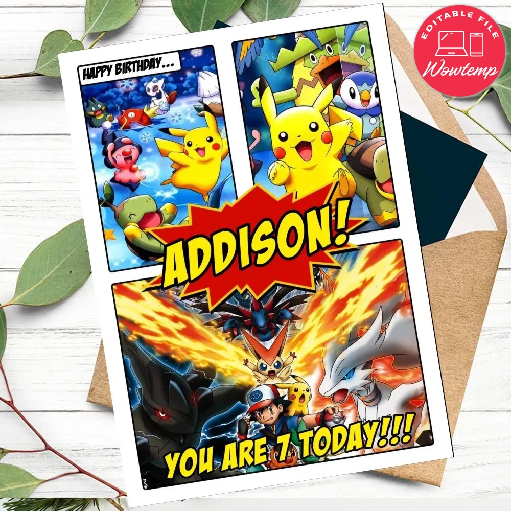 Pokemon Pikachu Happy Birthday Card to Print at Home DIY | Wowtemp