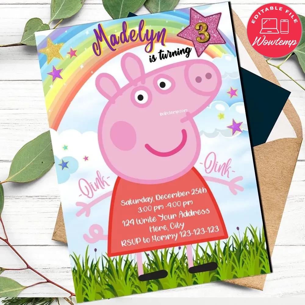 Peppa Pig Invitation Template Customizable Instant Download | Wowtemp
