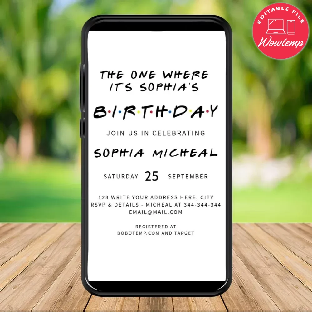 Electronic Friend Themed Birthday Electronic Invite Invitation DIY ...