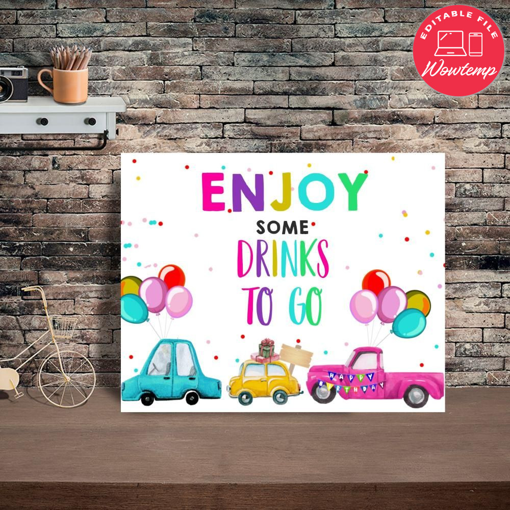 Printable Refreshments Sign Drinks To Go Instant Download | Wowtemp