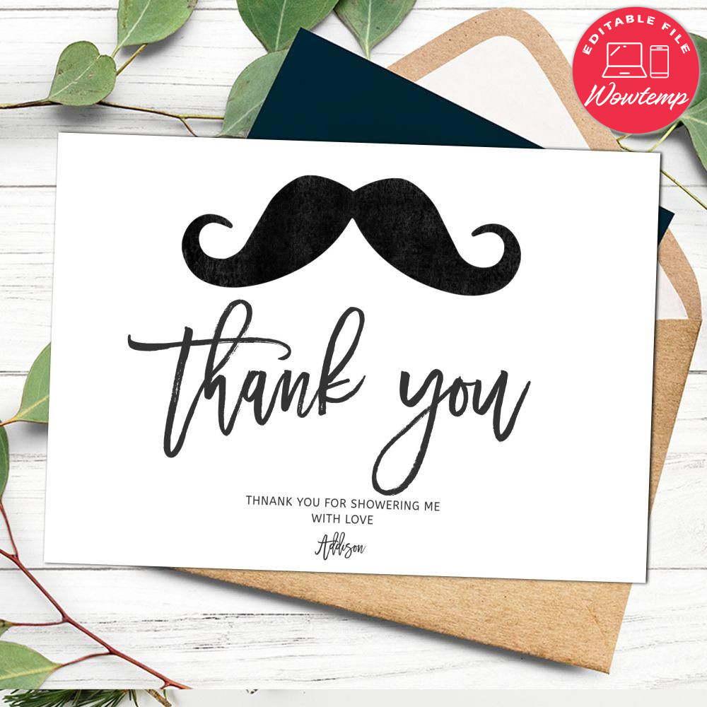 Little Man Mustache Baby Shower Thank You Card DIY | Wowtemp