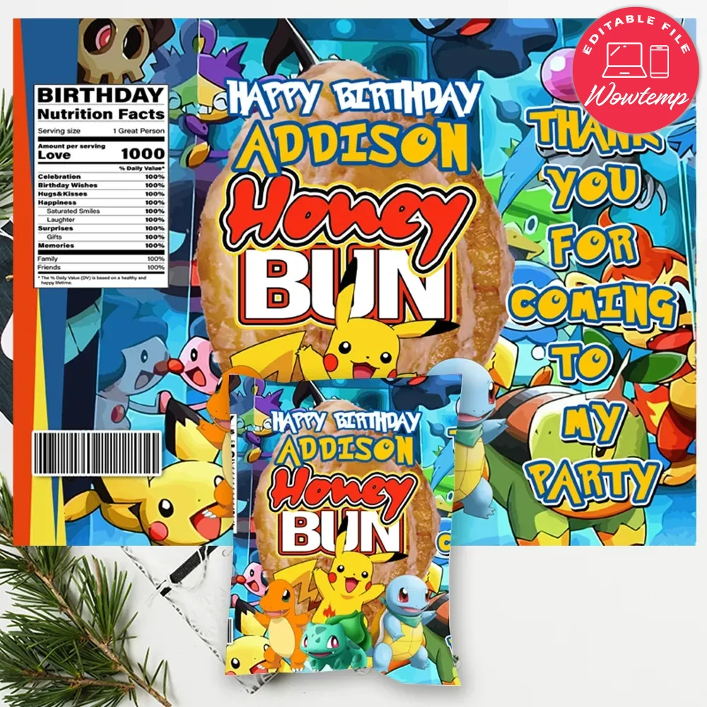 Pokemon Honey Bun Wrapper Template Customizable DIY | Wowtemp
