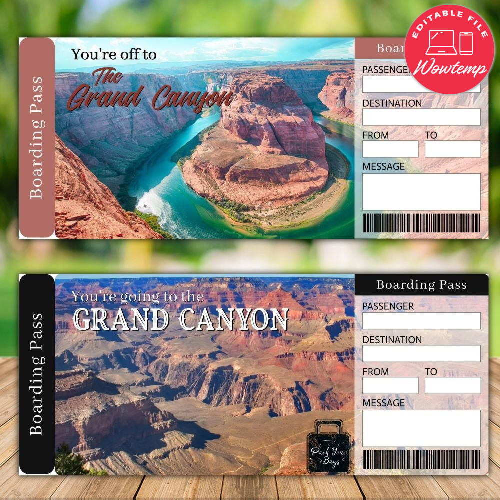 Editable GRAND CANYON Boarding Pass Instant Download | Wowtemp