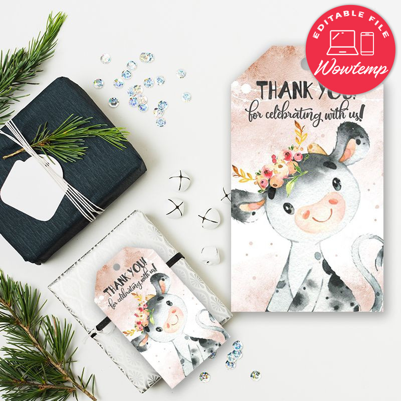 Printable Girl Cow Birthday Party Gift Tag Instant Download | Wowtemp