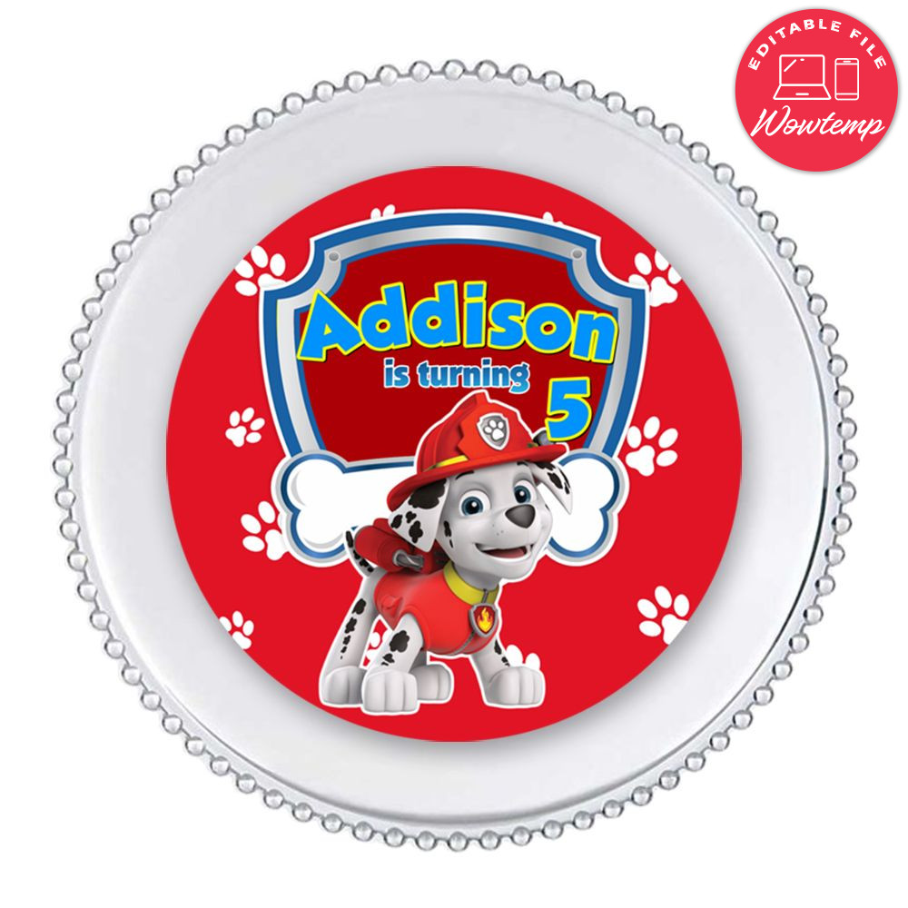 Marshall Paw Patrol Charger Plate Label Template DIY | Wowtemp