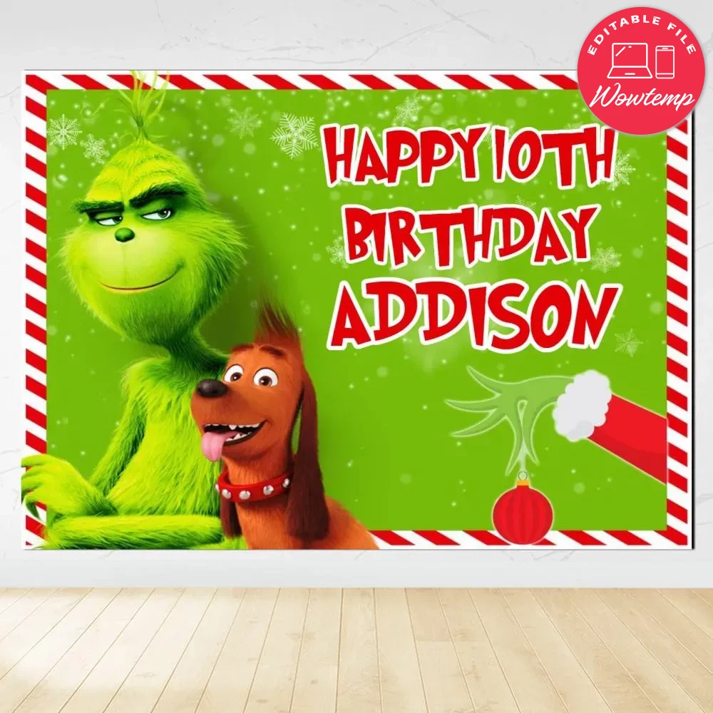Printable Grinch Birthday Backdrop Digital File DIY | Wowtemp