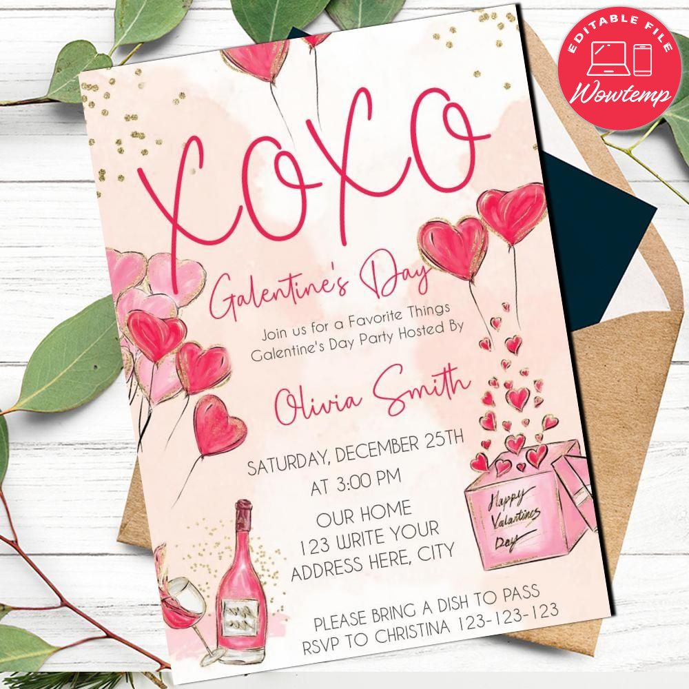Xoxo Galentine's Day Party Invitation Customizable Template DIY | Wowtemp