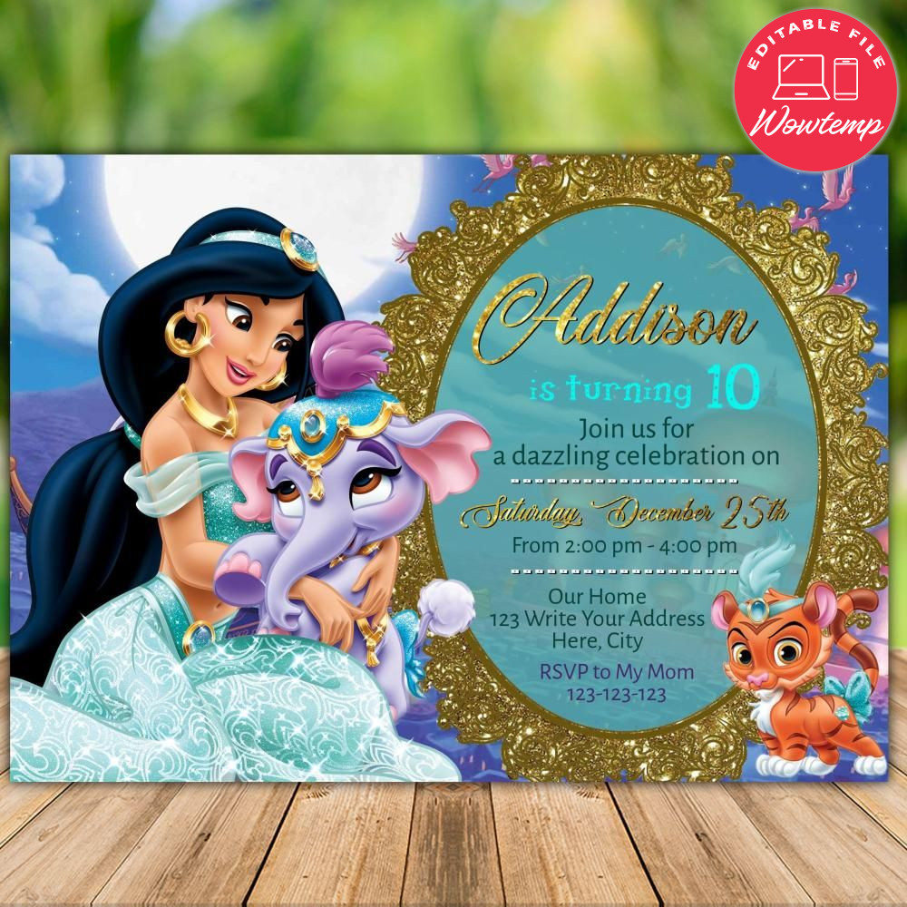 Printable Disney Princess Jasmine Birthday Invitation DIY | Wowtemp