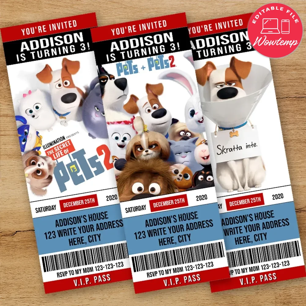 Printable Secret Life of Pets 2 Movie Ticket Invitation DIY | Wowtemp