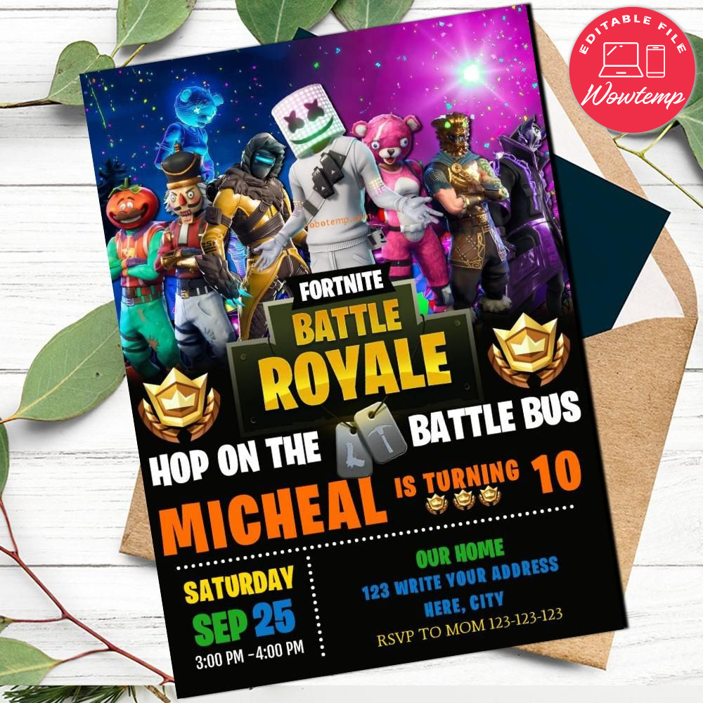 Battle royale party invitation Customizable Template Instant Down | Wowtemp