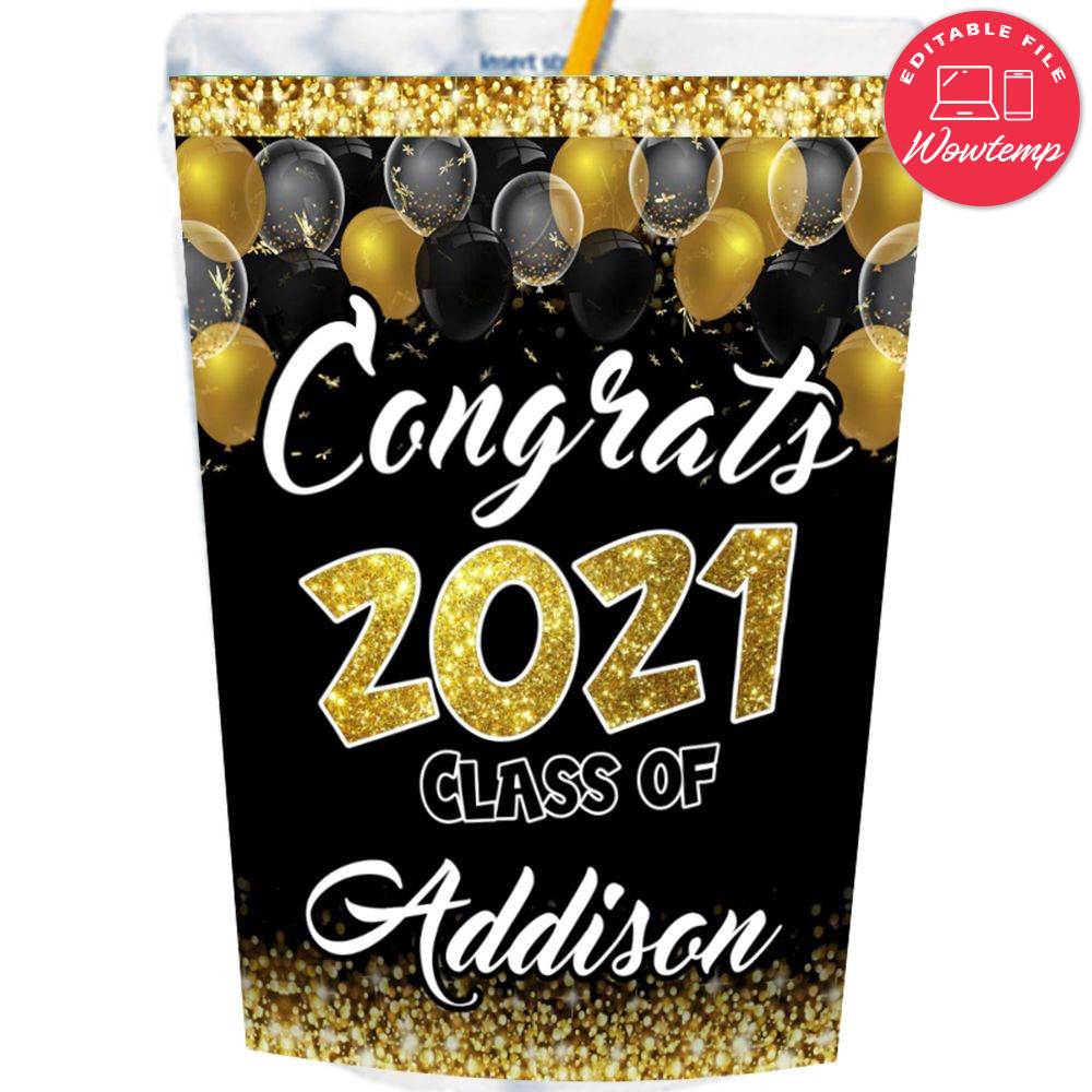 Graduation Class of 2021 Capri Sun Labels Digital File | Wowtemp