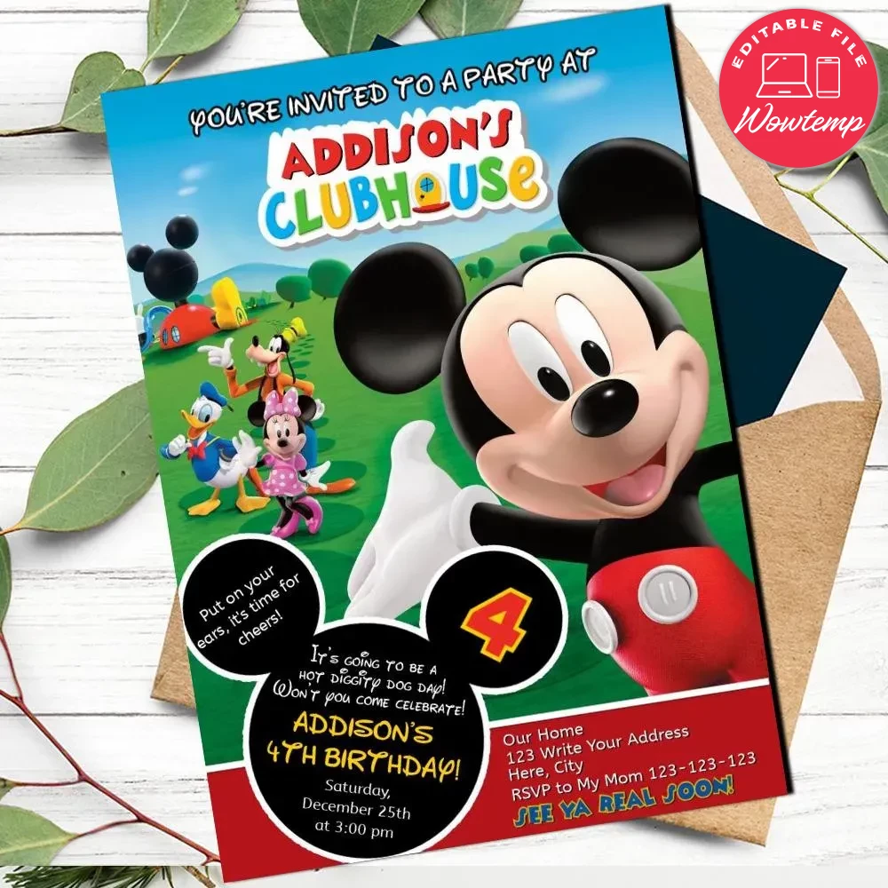 Mickey Mouse Clubhouse Invitation Customizable Template DIY | Wowtemp