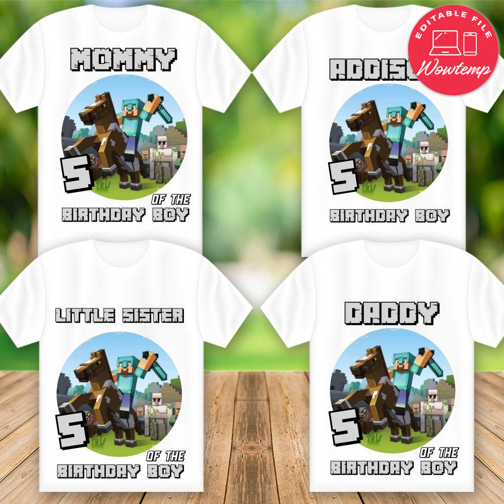Printable Minecraft Set T Shirt Family Template Instant Download | Wowtemp