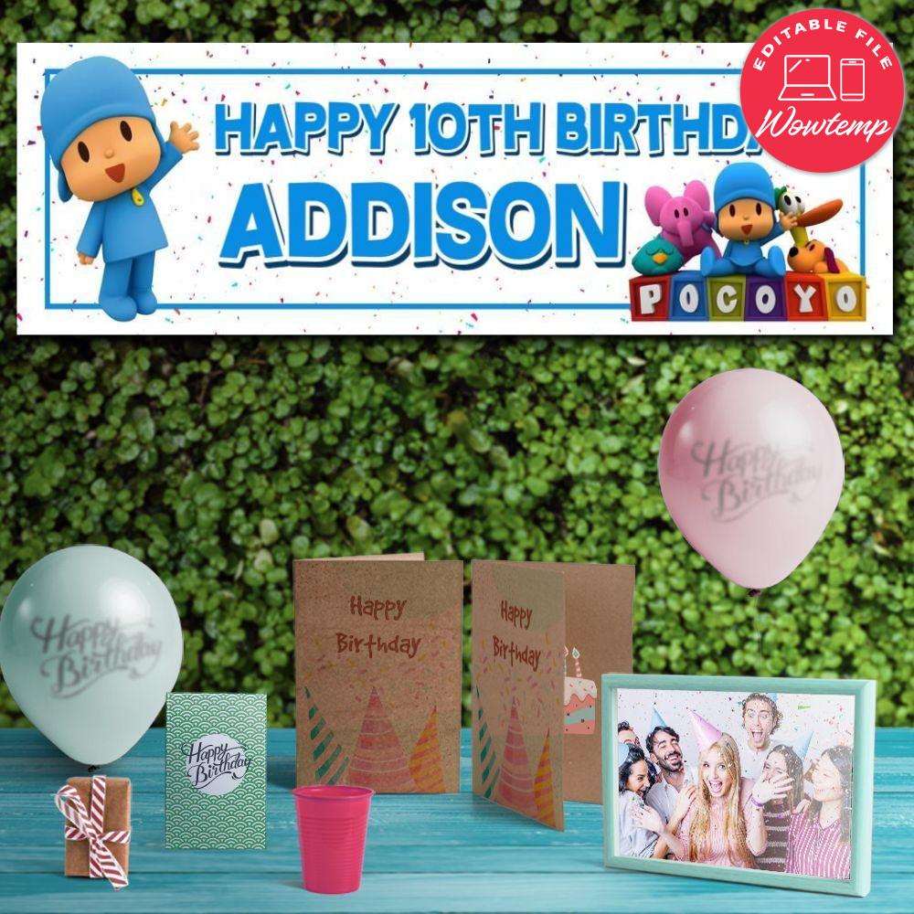 Pocoyo Birthday Banner Printable Instant Download | Wowtemp
