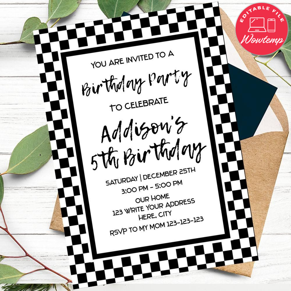Checkered Invitation Customizable Template DIY | Wowtemp