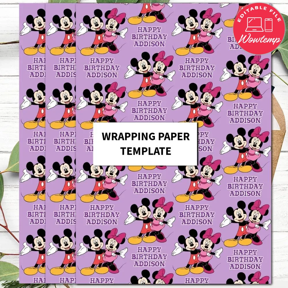Minnie Mouse Wrapping Paper Printable Template Instant Download | Wowtemp