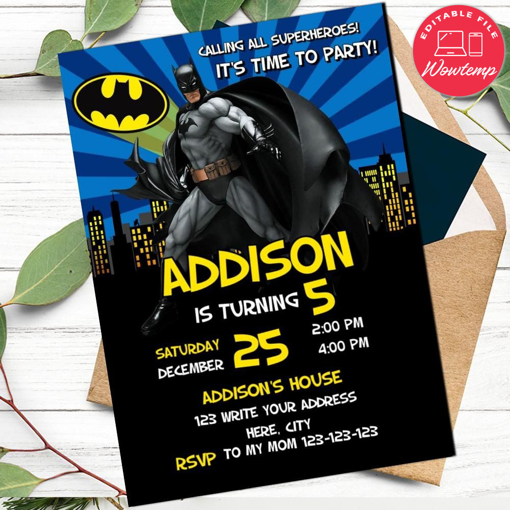 Batman Invitation Customizable Template Instant Download | Wowtemp